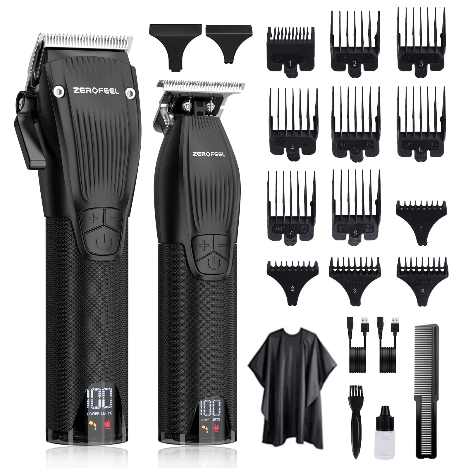 ZEROFEEL Professional Hair Clippers for Men, Cordless Barber Clipper and Trimmer Kit with LED Display, Precision T Blade Beard Trimmer, Hair Trimmers Set for Men, 5-Speed with USB Rechargeable