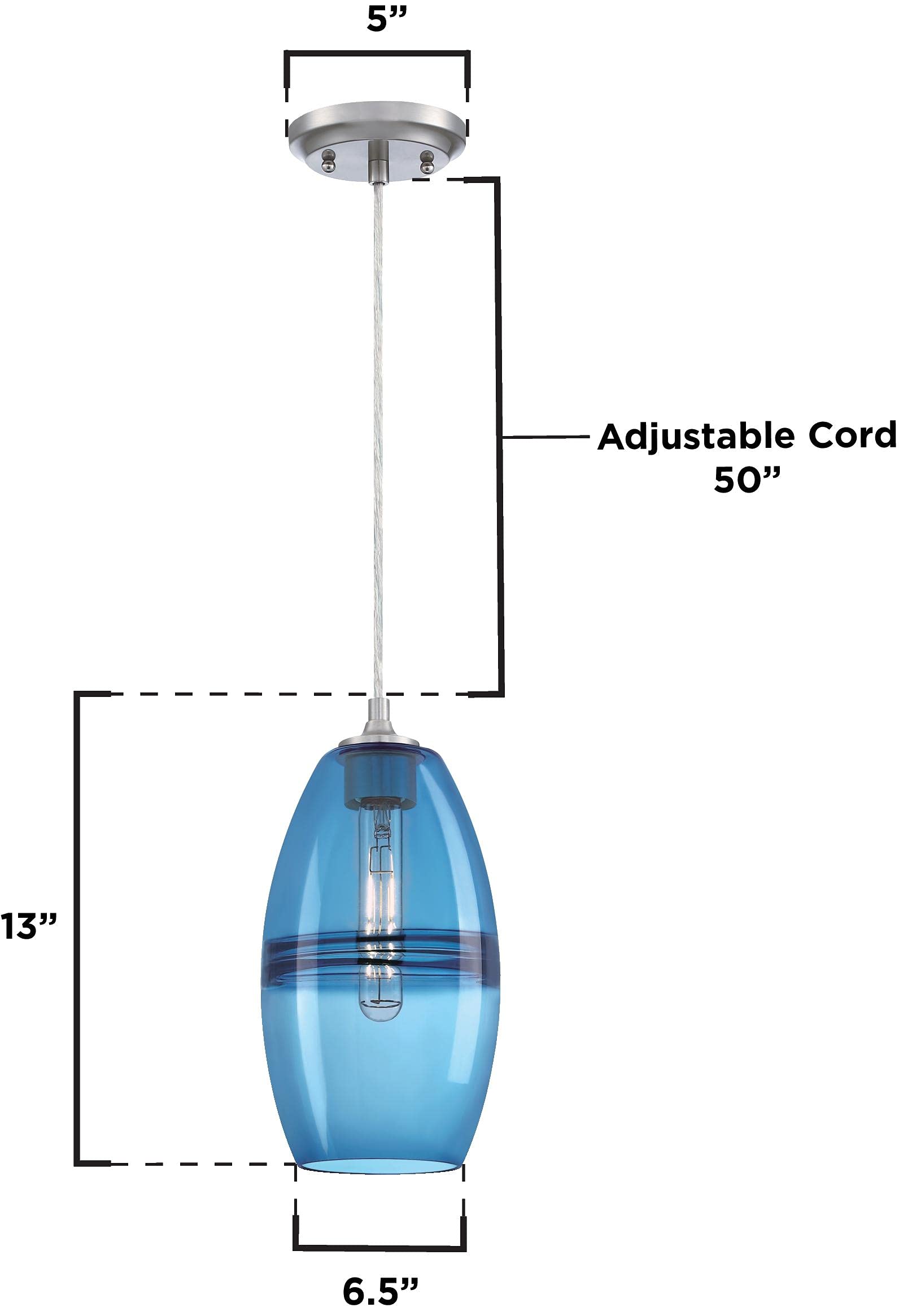Westinghouse 6118700 Soren Contemporary One-Light Indoor Mini Pendant Light, Brushed Nickel Finish, Sapphire Glass, Blue