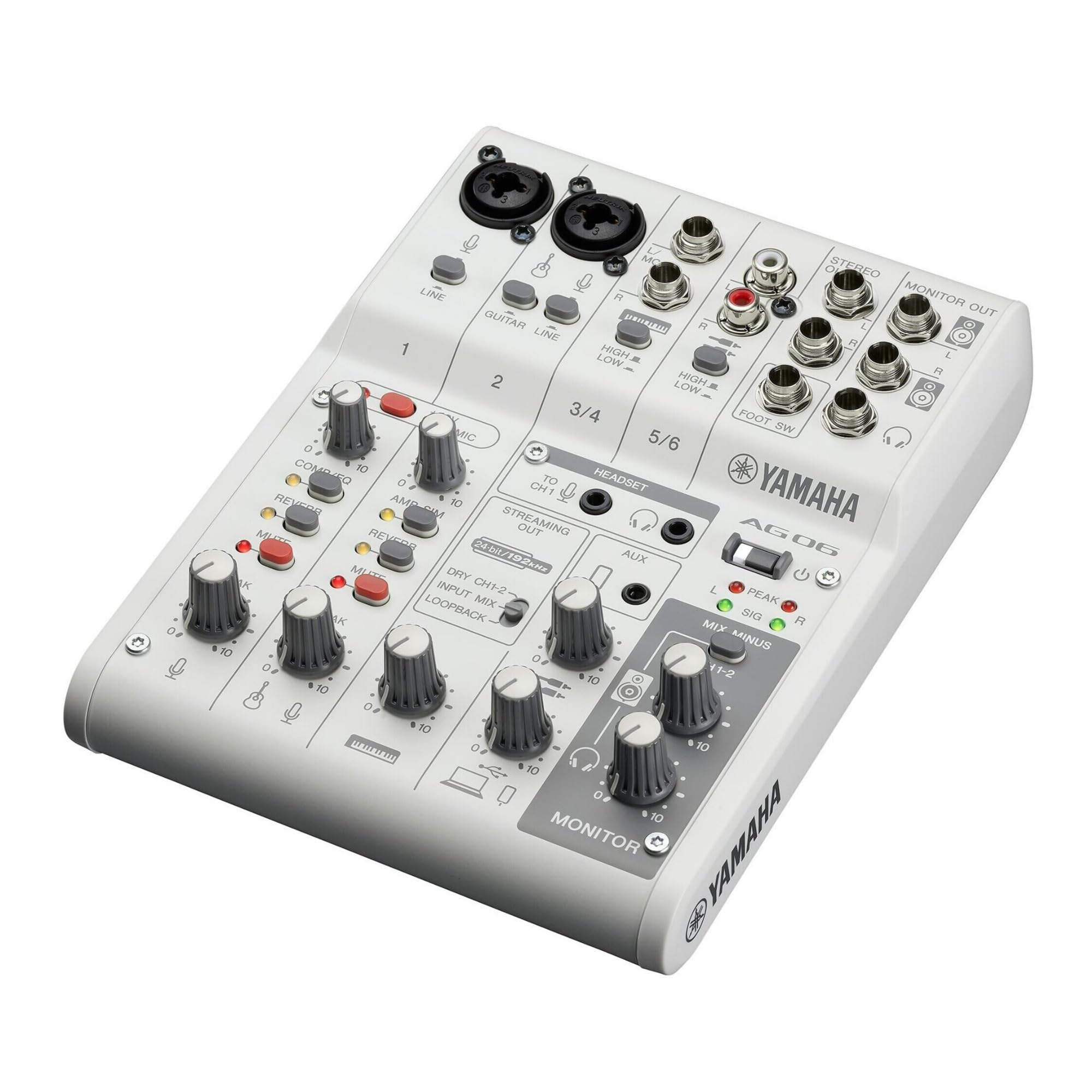 Yamaha AG06MK2 White 6-Channel Live Streaming Loopback Mixer/USB Interface with Steinberg Software Suite