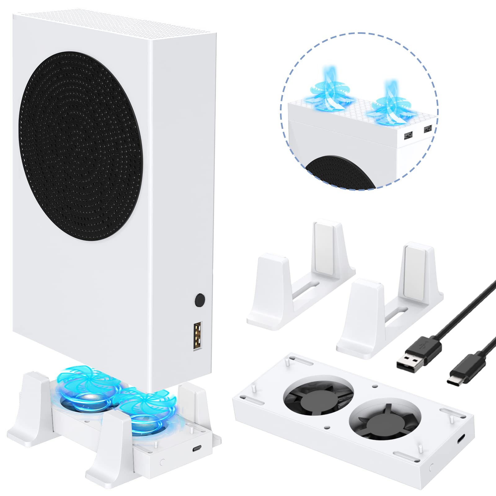 Wiilkac Cooling Fan for Xbox Series S, Dual Console Cooling Fan System, Cooling Stand for Xbox Series S with Adjustable 3 Level Wind & 2 Extra USB Ports, Two Installation Way for Xbox Series S