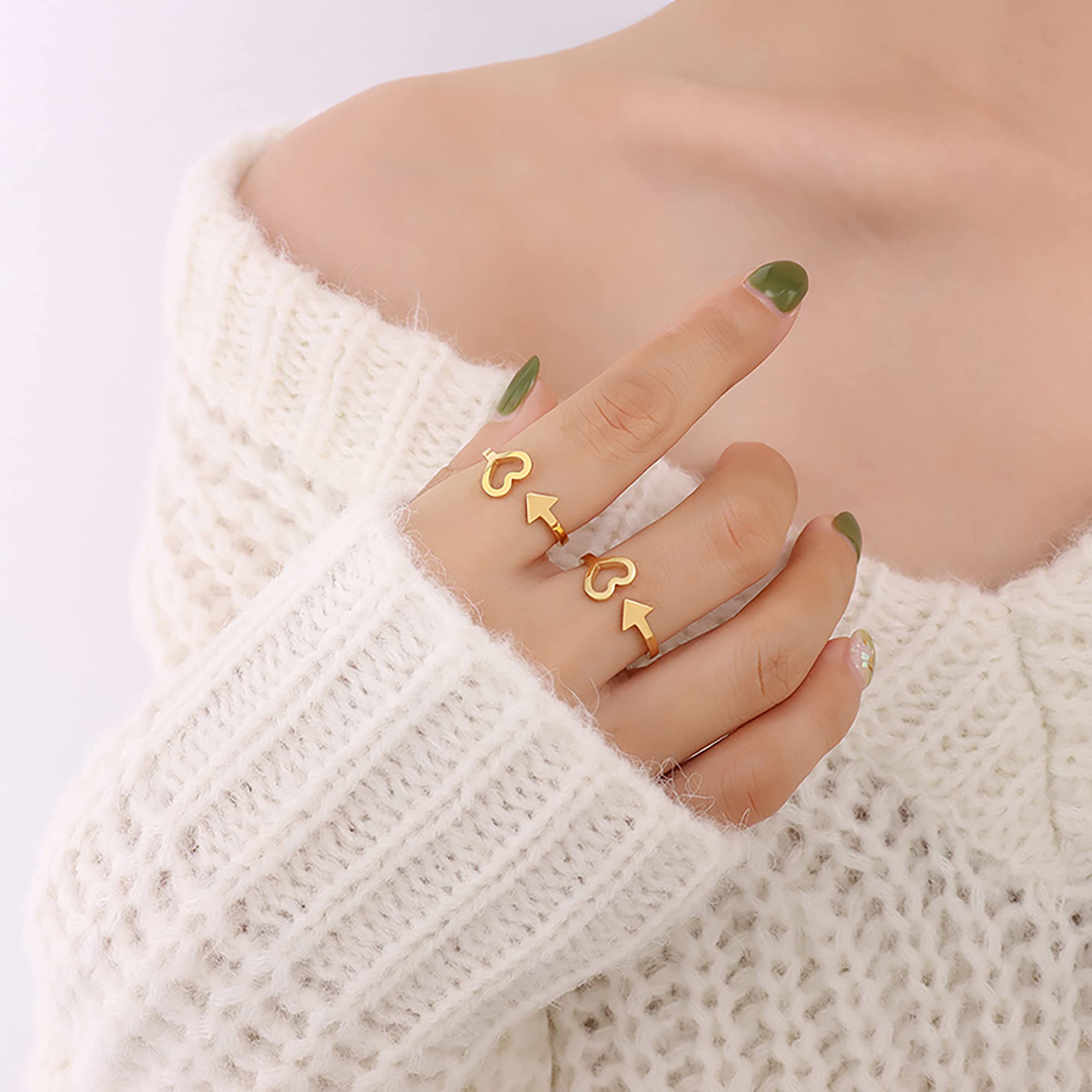 venuspearl Gold Rings for Women 18K Gold Plated Rings Adjustable Open Rings Statement Jewelry Size 7-8 (Style G Gold)