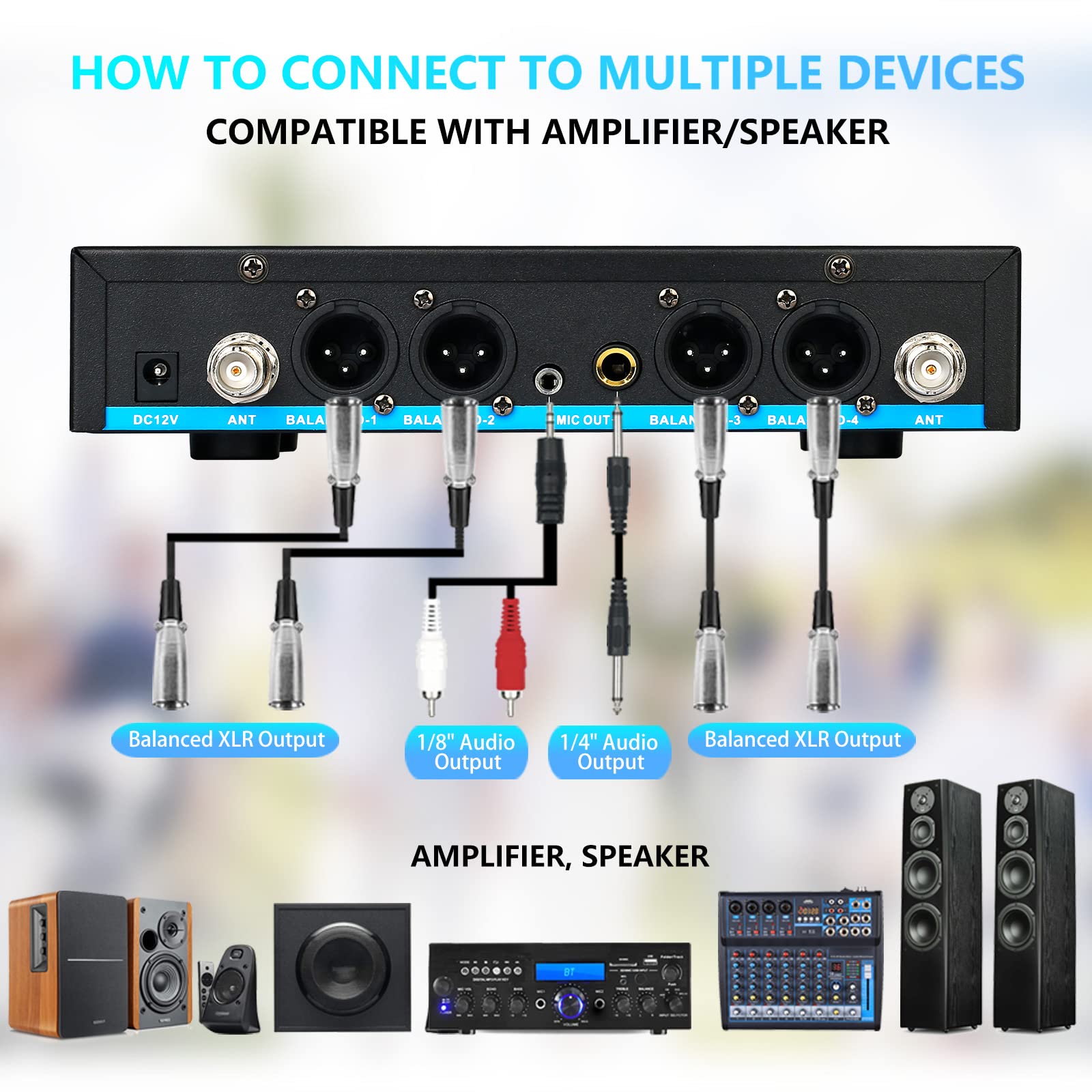 ZERFUN Pro Wireless Microphone System 4 Channel, UHF Metal Cordless Handheld Mics for Church Karaoke Singing, 4x50 Adjustable Frequency(S10 Battery 4 Handheld)