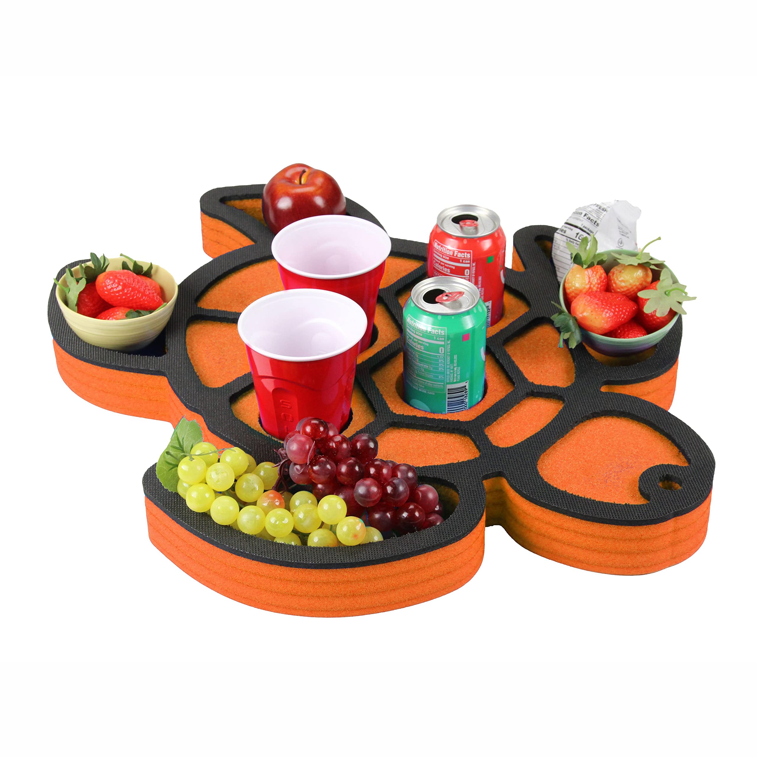 Polar Whale Floating Sea Turtle Drink Holder Orange and Black Refreshment Table Tray for Pool or Beach Party Float Lounge Durable Foam 8 Compartment with Cup Holders 2 Feet
