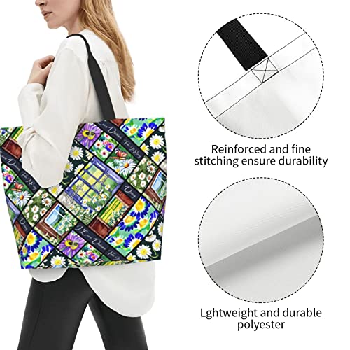 ZFYXGS Daisy Window Bees Butterfly Large Tote Bag For Women Soft Handbag School Shoulder Bag With Built In Pocket