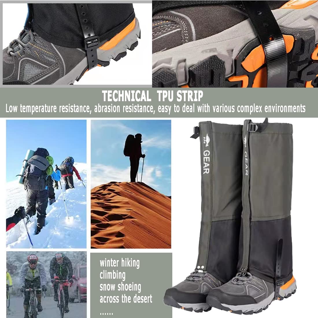 WUSHANG Leg Gaiter Snow Boot Gaiter Waterproof Gaiter for Men Women Shoe Gaiter for Hiking Hunting Skiing Camping Climbing (XL)