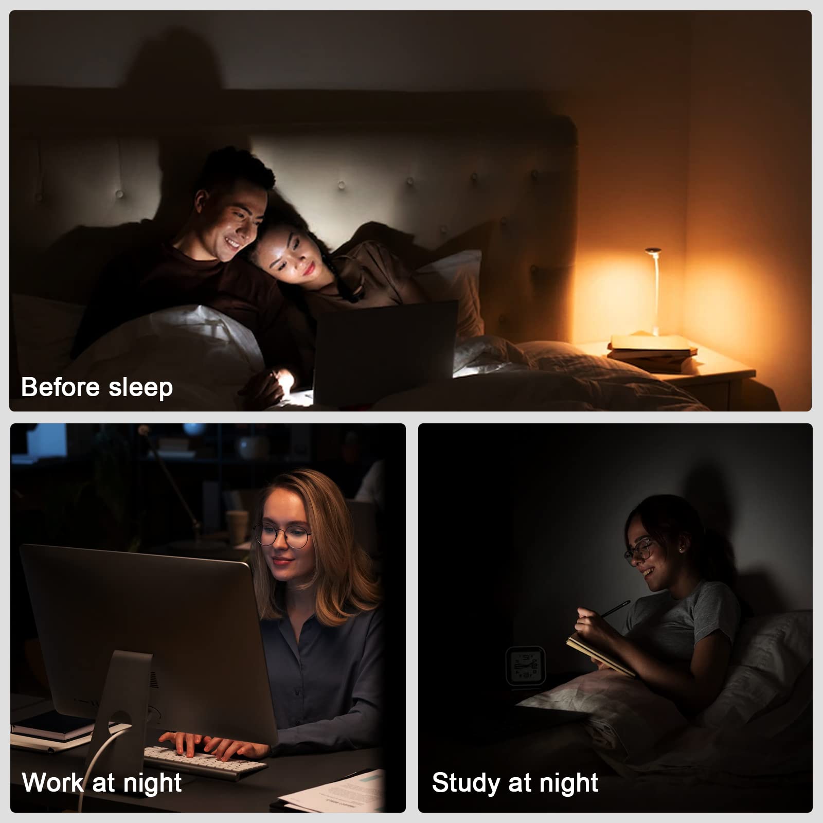 USB Book Light, Desk Lamp, Night Light 3 Color Modes Flexible Adjustable Reading Light and Voice-Activated LED Light, Suitable for Bedroom, Home, Office or Study room