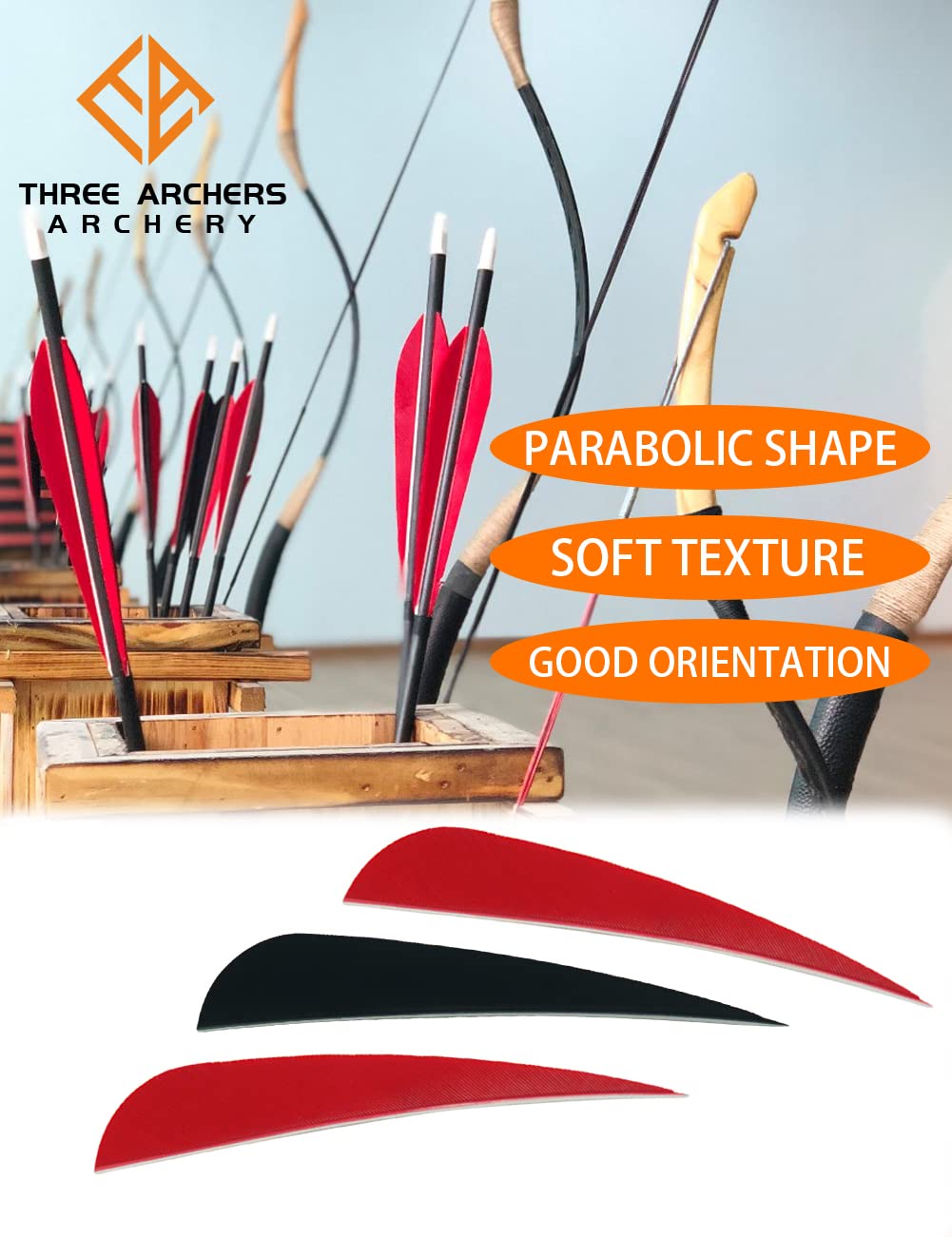 THREE ARCHERS 40 PK Arrow Feather Fletching 4β Nature Turkey Feather for Archery DIY Arrows (red)