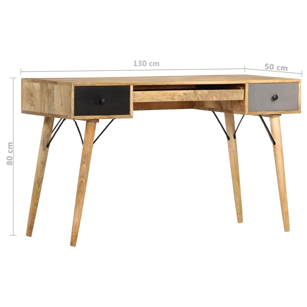 Queen.Y Farmhouse Computer Desk Gaming Desk Laptop Notebook Desk with 2 Black/Gray Drawers and Pull-Out Keyboard Tray, Home Office Wooden Writing Study Workstation Table, Brown