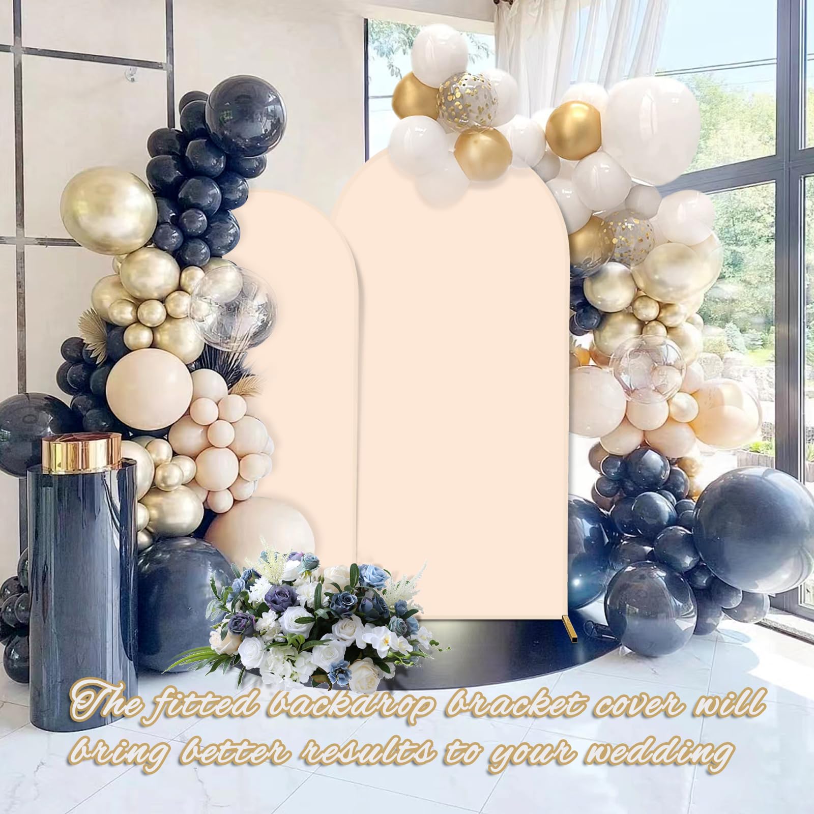 Spandex Fitted Arch Backdrop Cover Chiara Arch Cover Backdrop Fabric,2-Sided Wedding Arch Cover for Wedding Ceremony Birthday Party Baby Shower Banquet Decoration(Beige, 4 x 7.2 ft)