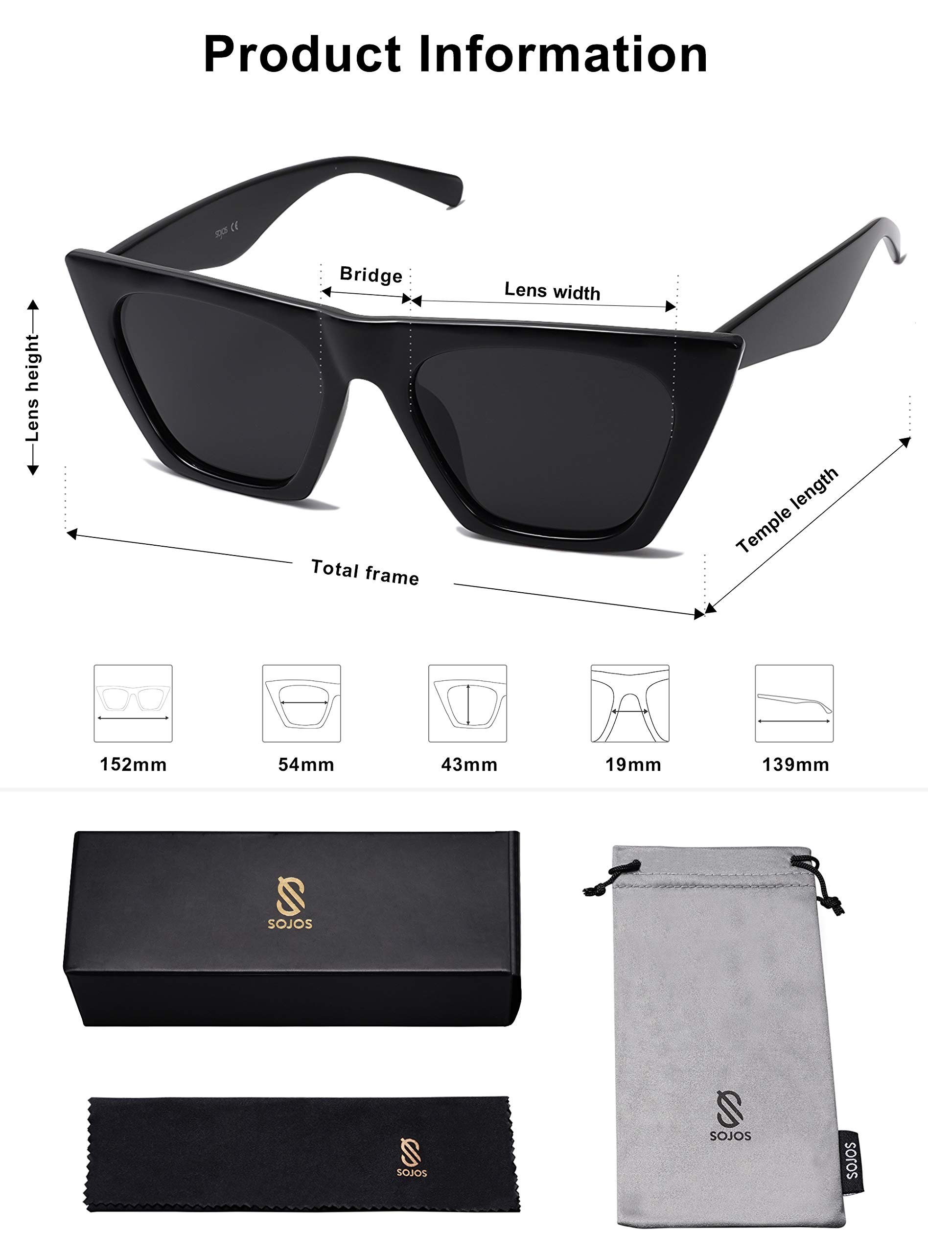 SOJOS Oversized Square Cateye Polarized Sunglasses for Women Men Big Trendy Sunnies SJ2115, Black/Grey