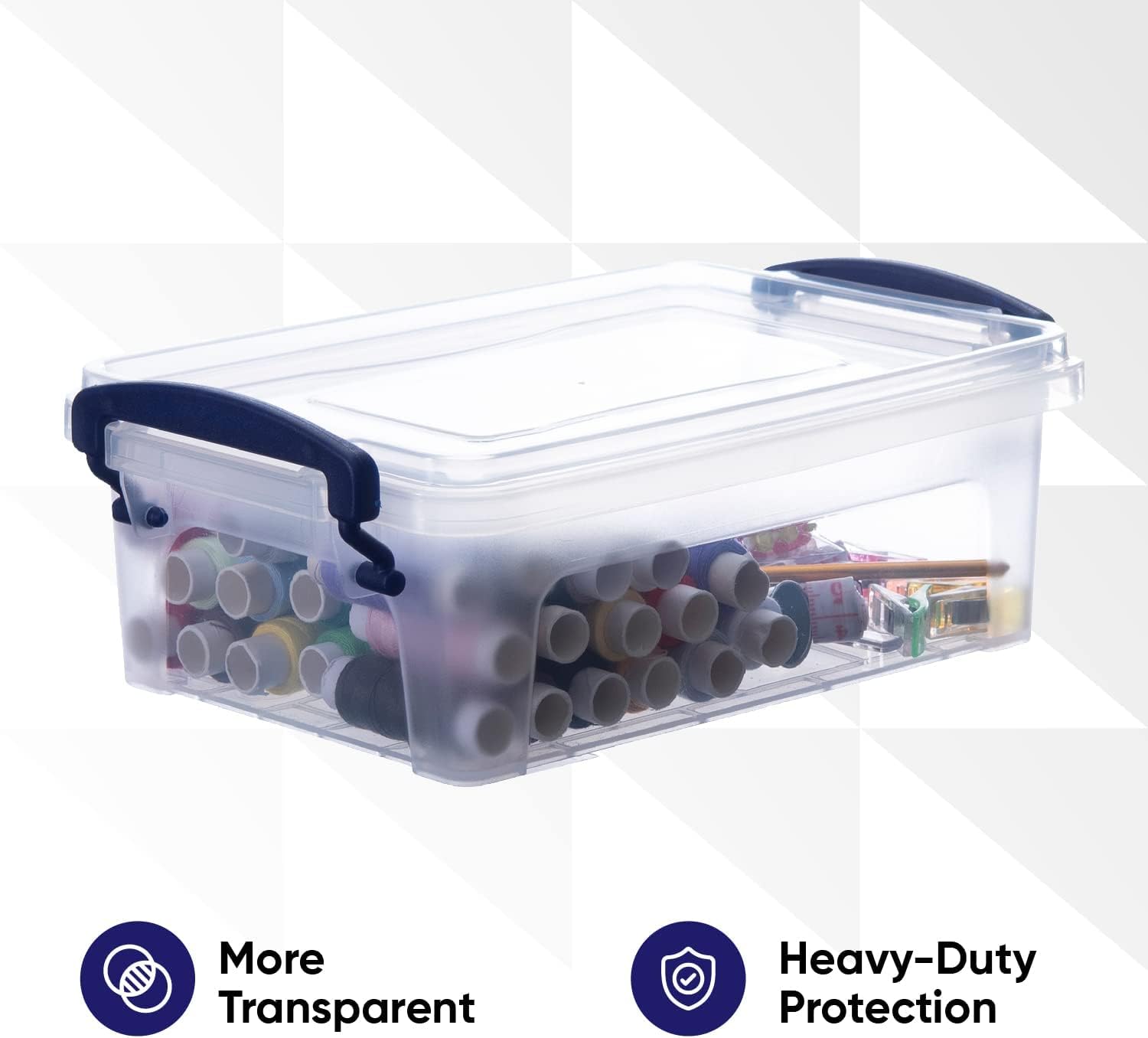 Superio Mini Storage Bins with Lids- Clear Boxes for Organizing, Stackable Plastic Containers- BPA Free, Non-Toxic, Odor Free, Organizer for Home, Office, Dorm, 1.25 Qt, 3 Pack