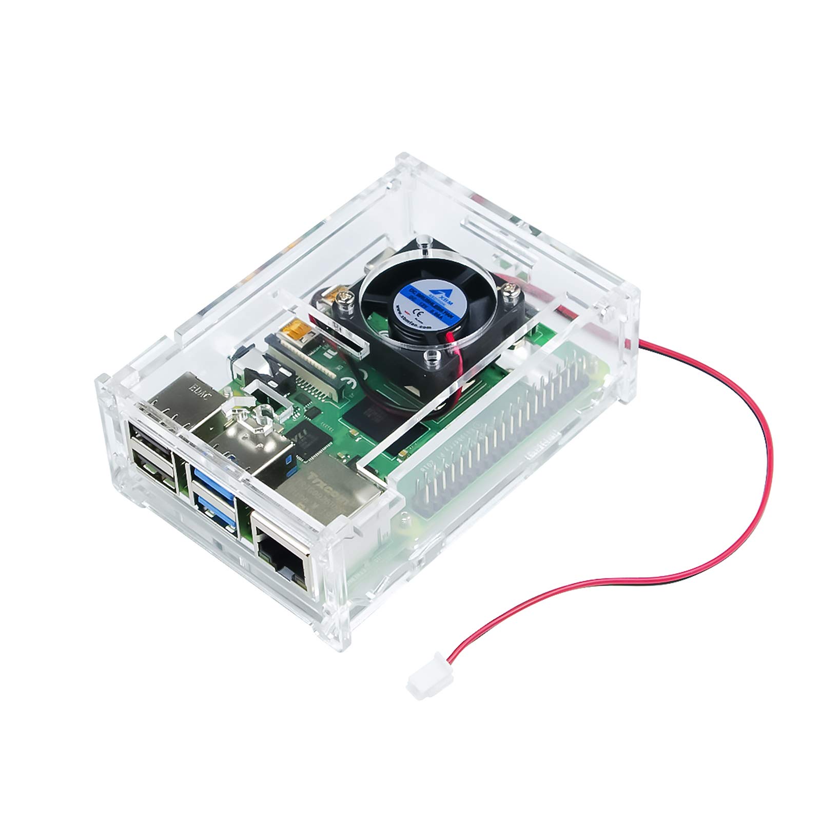 Raspberry Pi 4 Case, Acrylic Case with Cooling Fan for Raspberry Pi 4 Model B/Pi 3B+
