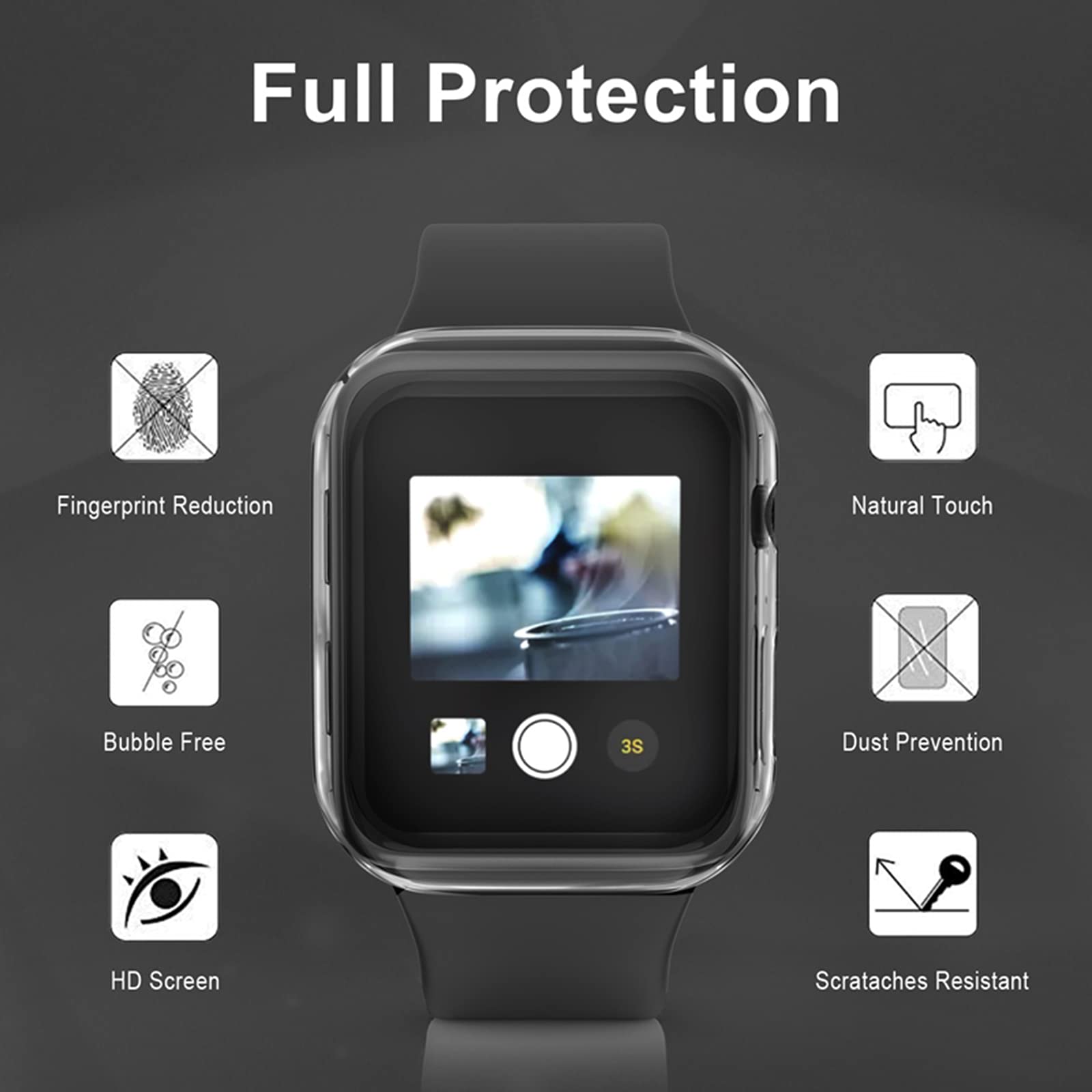 Sobrilli 4 Pack Case Tempered Glass Screen Protector Compatible with iWatch 38mm Series 3/2/1, Hard PC Bumper Case Protective Cover Frame Compatible with iWatch 38mm (Black/Rose Pink/Silver/Clear)