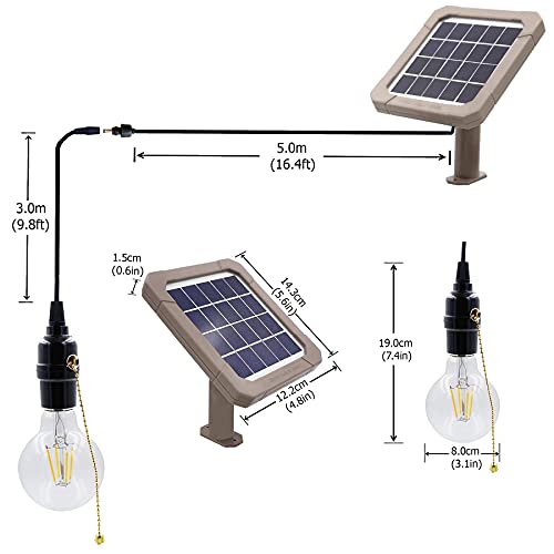 Solar Shed Light EDDIE for Garden Patio/Garage/Storage Room/Ceiling Light, 26ft (8m) Cable, Pull Chain On/Off, Warm White LED, Day Night Use