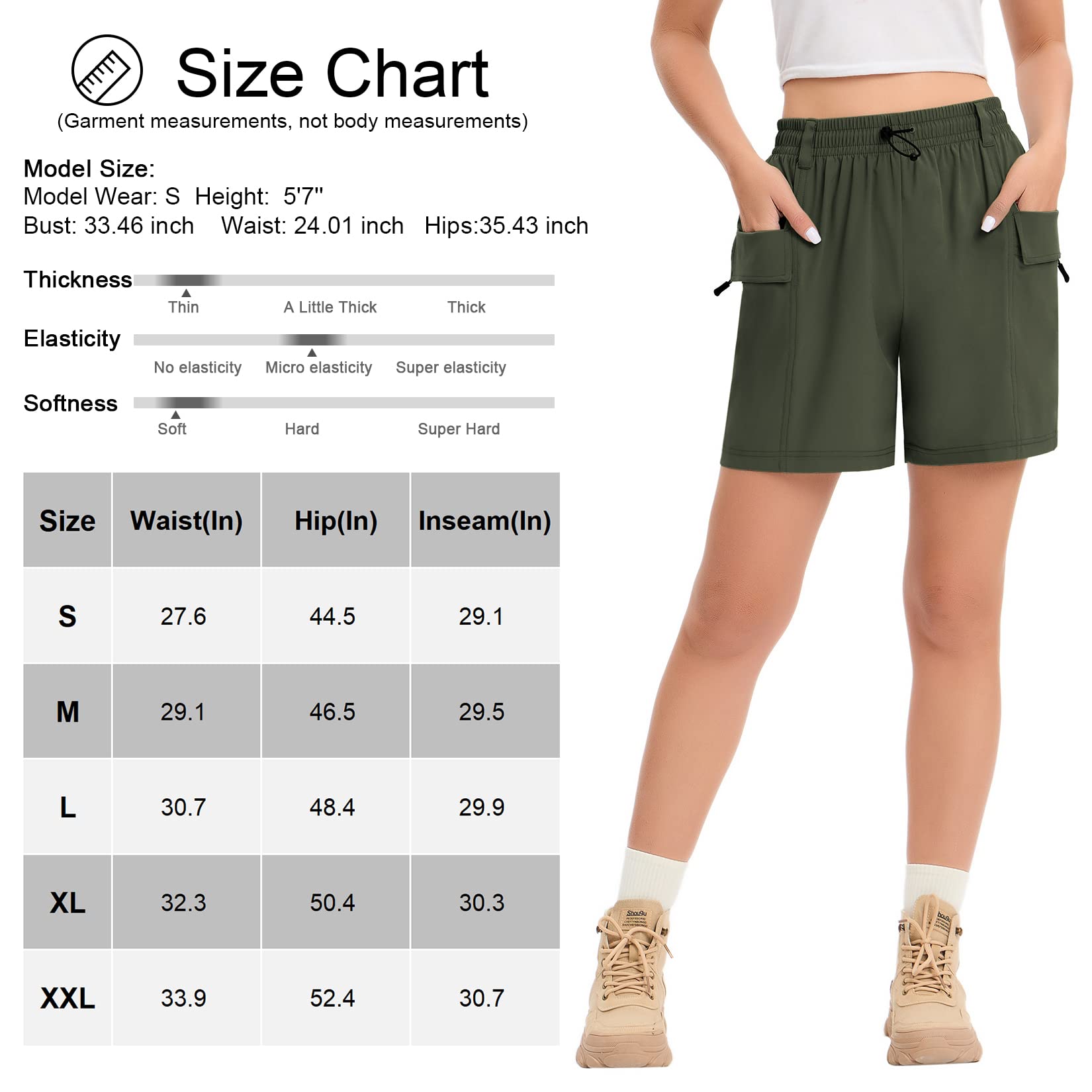 Women's 5" / 7" Hiking Shorts with Cargo Pockets Quick Dry Lightweight Athletic Shorts for Summer Casual Army Green