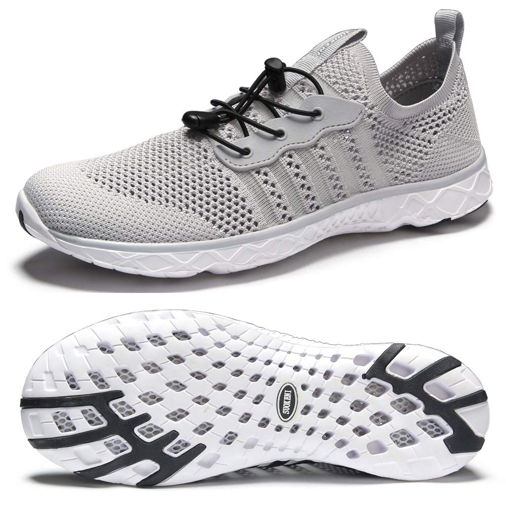 SUOKENI Women's Quick Drying Slip On Water Shoes for Beach or Water Sports LightGray.,Size:US 11/EU 42