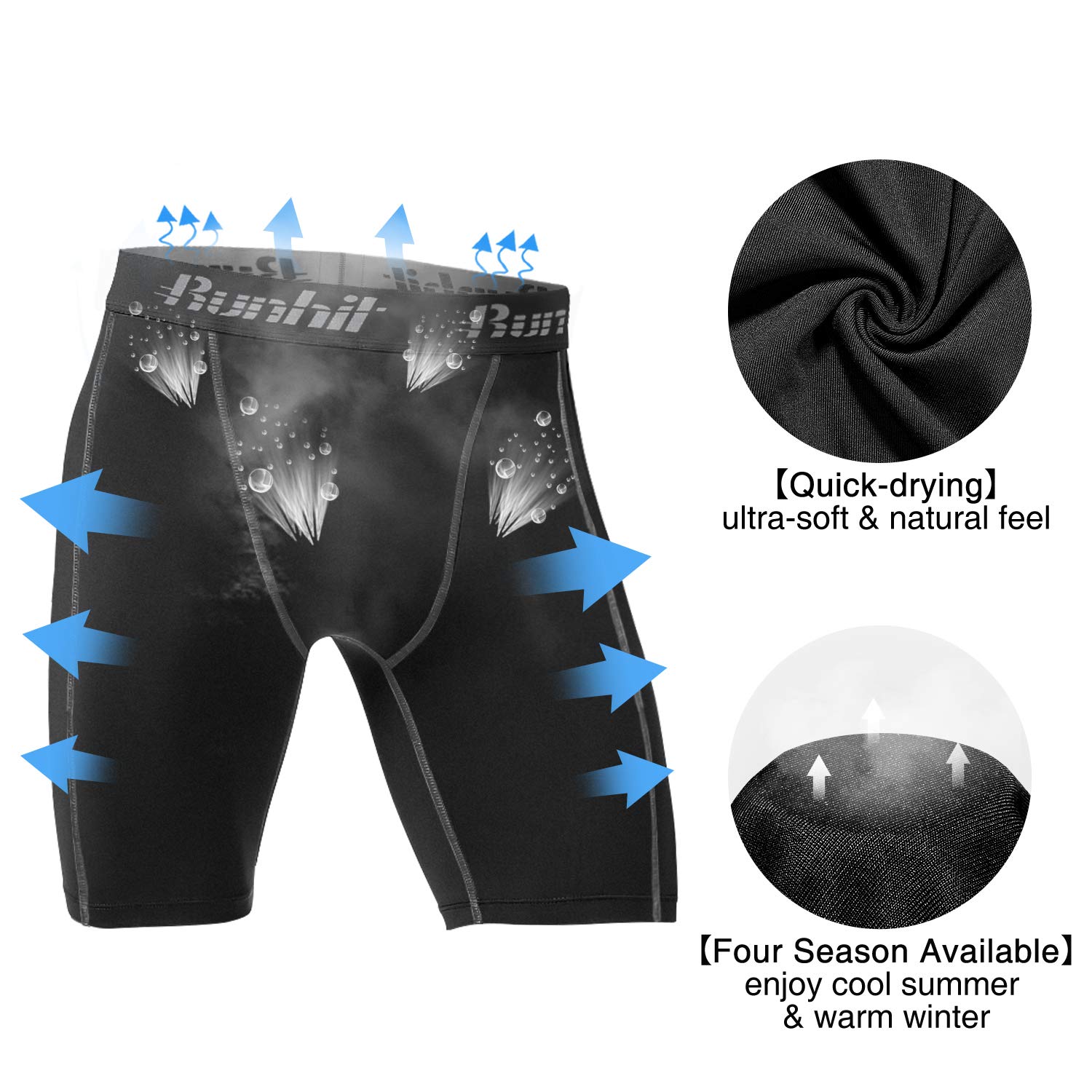 Runhit Men's Compression Shorts(3 Pack), Compression Spandex Yoga Shorts Underwear (black Grey, L)