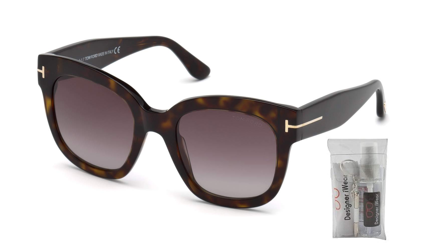 Tom Ford FT0613 Beatrix-02 01C 52MM Shiny Black, Palladium T Logo/Gradient Smoke Flash Silver Geometric Square Sunglasses for Women + BUNDLE with Designer iWear Eyewear Kit