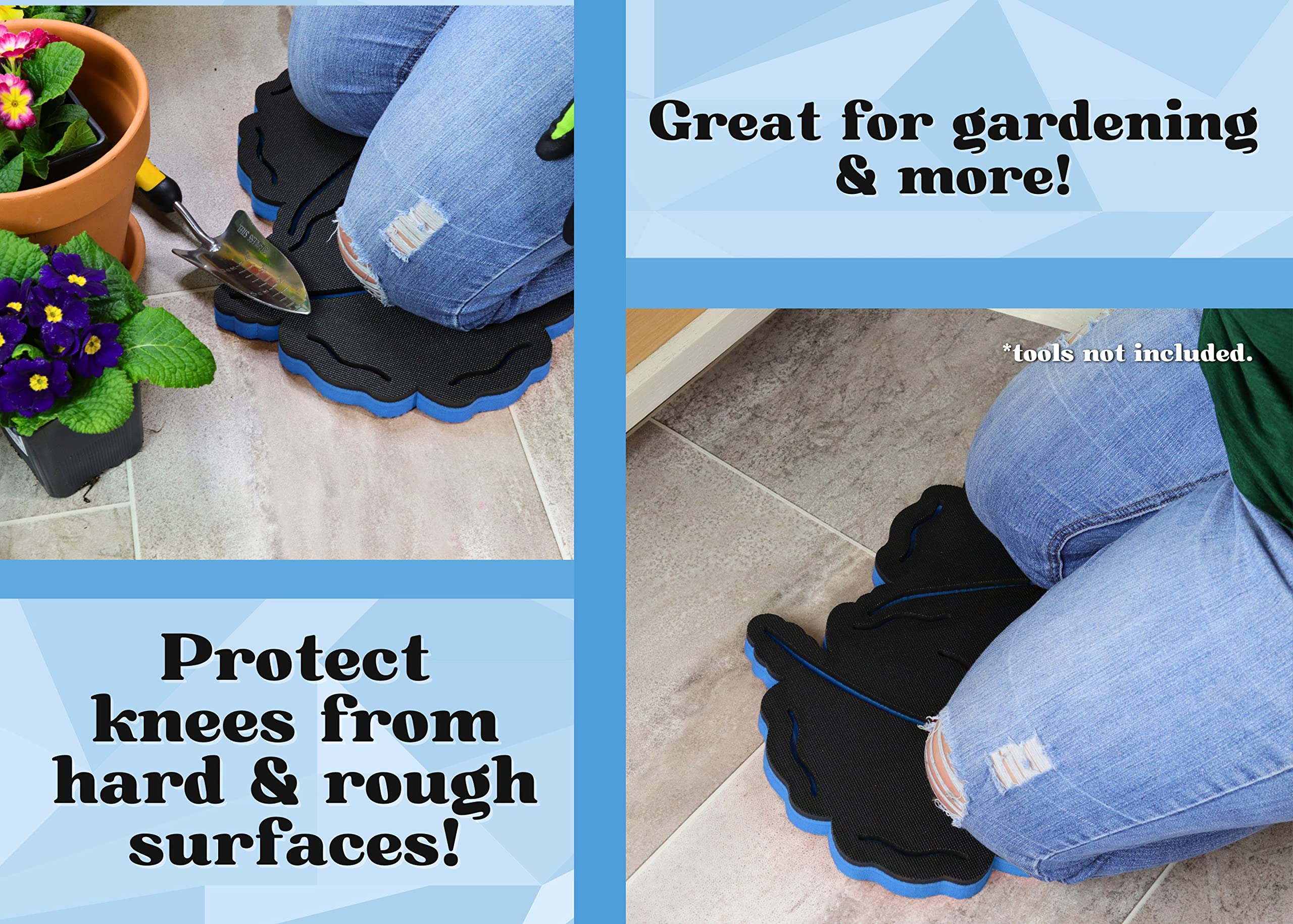 Polar Whale Portable Gardening Kneeling Pad Flower Shaped Blue and Black Knee Cushion for Home Work Automotive Workshop and More Durable Thick Comfortable High Density Waterproof Foam