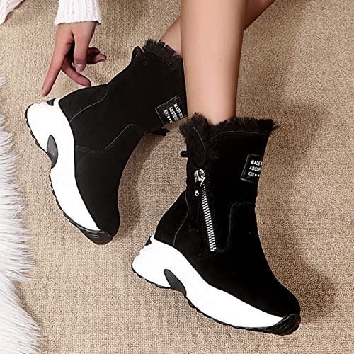 Winter Shoes with Fur Lined Warm Ankle Boots Warm Heel Women's Wedges Shoes Thermal Fuzzy Snow Boots Black