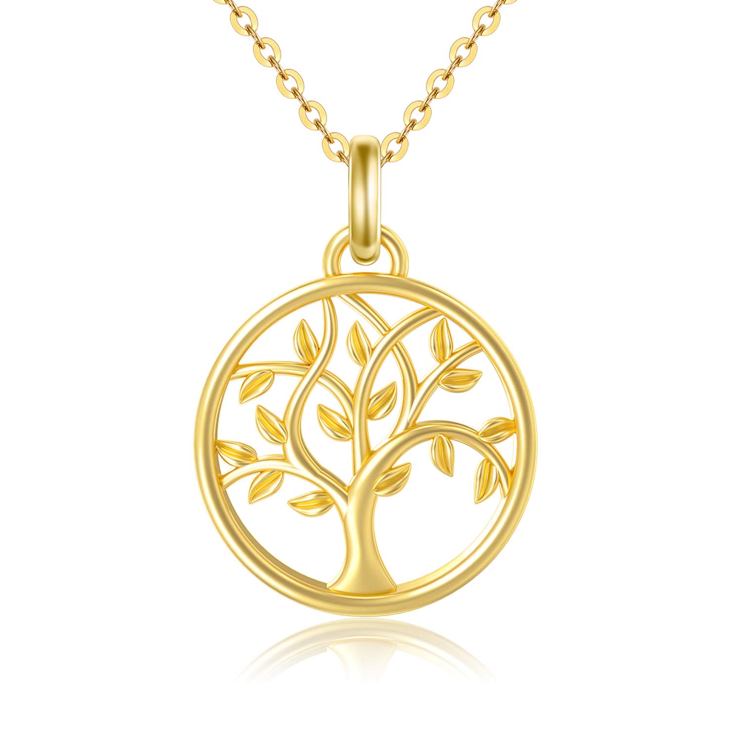Yafeeso Solid 14K Gold Tree of Life Necklace Family Tree Pendant Necklace Mothers Day Necklace Jewelry Anniversary Birthday Gifts for Her, 16+2 Inch