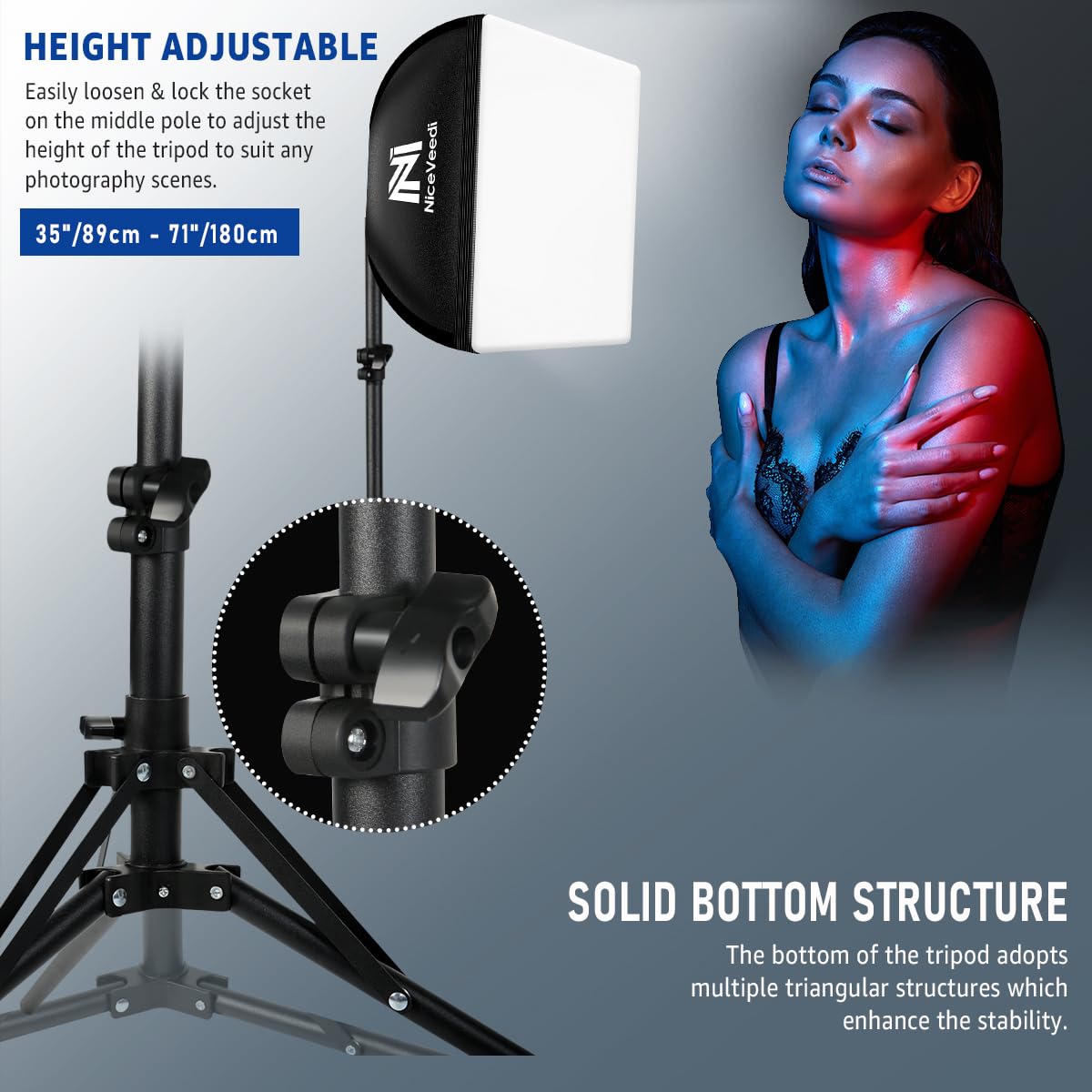 Softbox Lighting Kit, NiceVeedi 2-Pack 16'' x 16'' Softbox Photography Lighting Kit with 63β Tripod Stand & 5400K 450W Equivalent LED Bulb, Continuous Lighting for Photography/Video Record/Live Stream