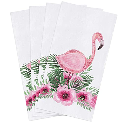 Super Soft and Absorbent Dish Towels 4 Pack, 28”x18”,Flamingo with Tropical Garden Hibiscus Flower Plant Highly Absorbent Microfiber Bar & Tea Towels for Home, Kitchen
