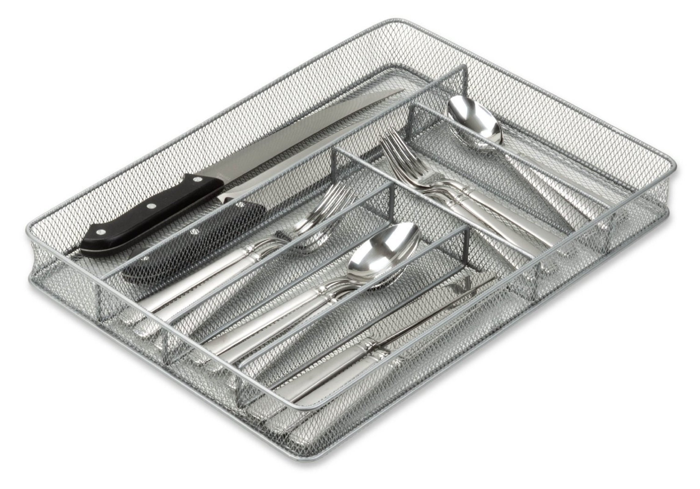 YBM Home Metal Silverware Organizer for In-Drawer Cutlery Storage, 6 Compartment Mesh Cutlery Flatware Tray Sorts Kitchen Utensils, Great for Office Supplies 1132s