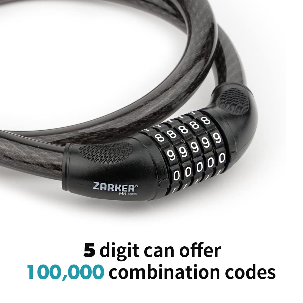 Zarker MN Bike Lock - 4 Feet High Security 5 Digit Resettable Combination Coiling Bike Cable Lock, 1.2m x 20mm