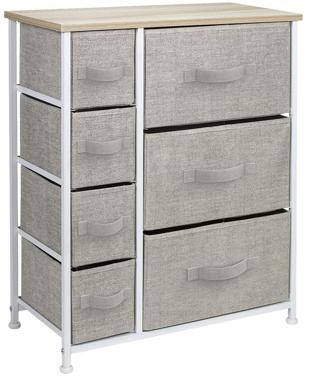 Sorbus Dresser with Drawers - Furniture Storage Tower Unit for Bedroom, Hallway, Closet, Office Organization - Steel Frame, Wood Top, Easy Pull Fabric Bins (Marble White/Black Frame)