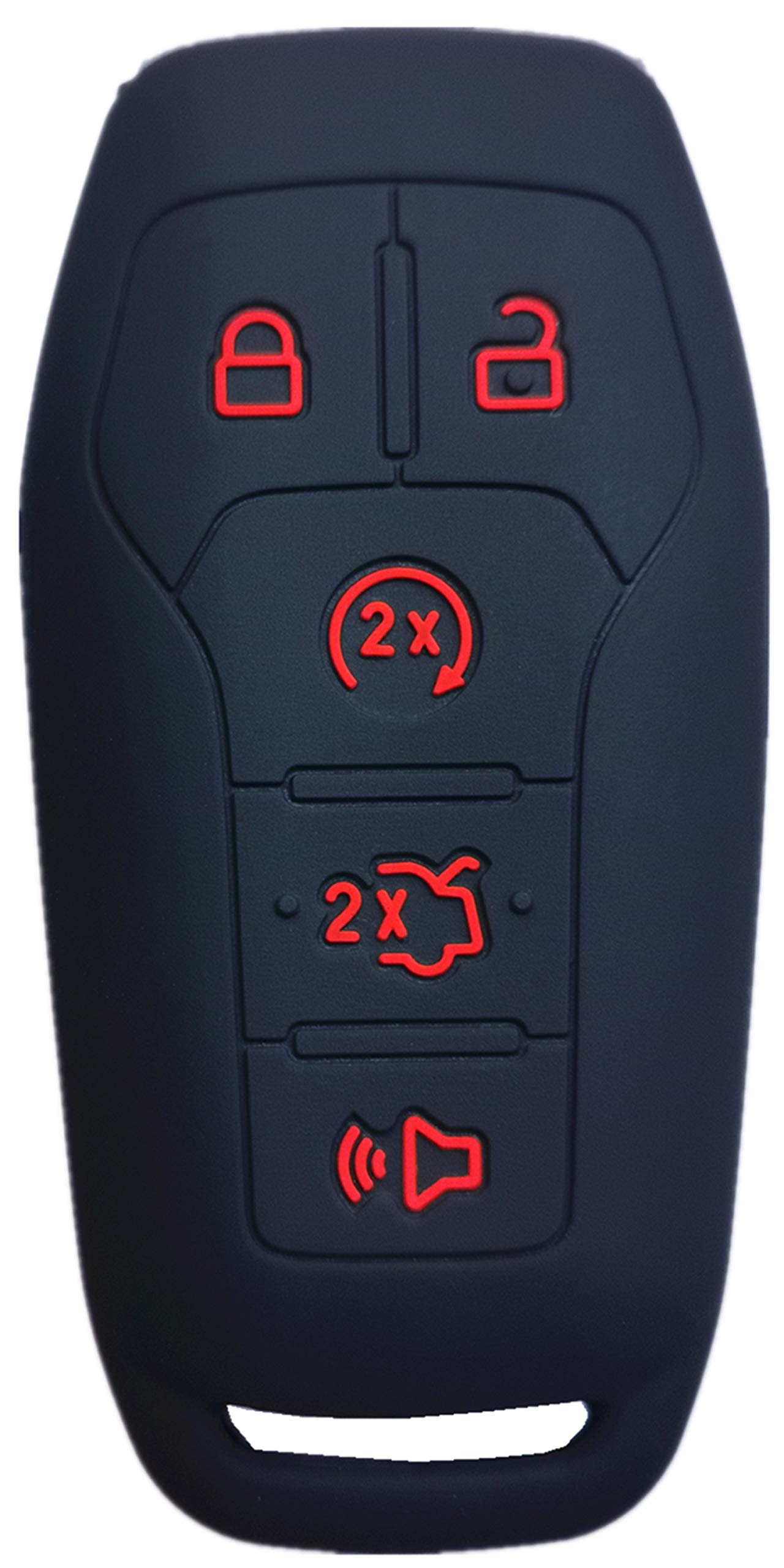 RUNZUIE Silicone Keyless Entry Remote Key Fob Cover Case Protector Fit for Ford Fusion F-150 Mustang Lincoln Edge MKZ MKC (Black with Red 5 Buttons)