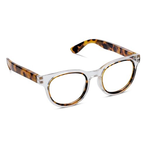 Peepers by PeeperSpecs Women's Olympia Round Blue Light Blocking Reading Glasses, Clear/Tokyo Tortoise, 50 + 3