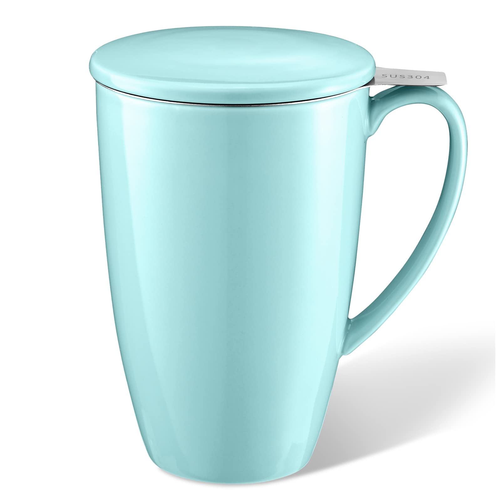 Yedio Porcelain Tea Mug with Infuser and Lid- 15 Ounce Tea Cup with Filter for Tea, Milk, Coffee, Loose Leaf Tea Infusers, Turquoise