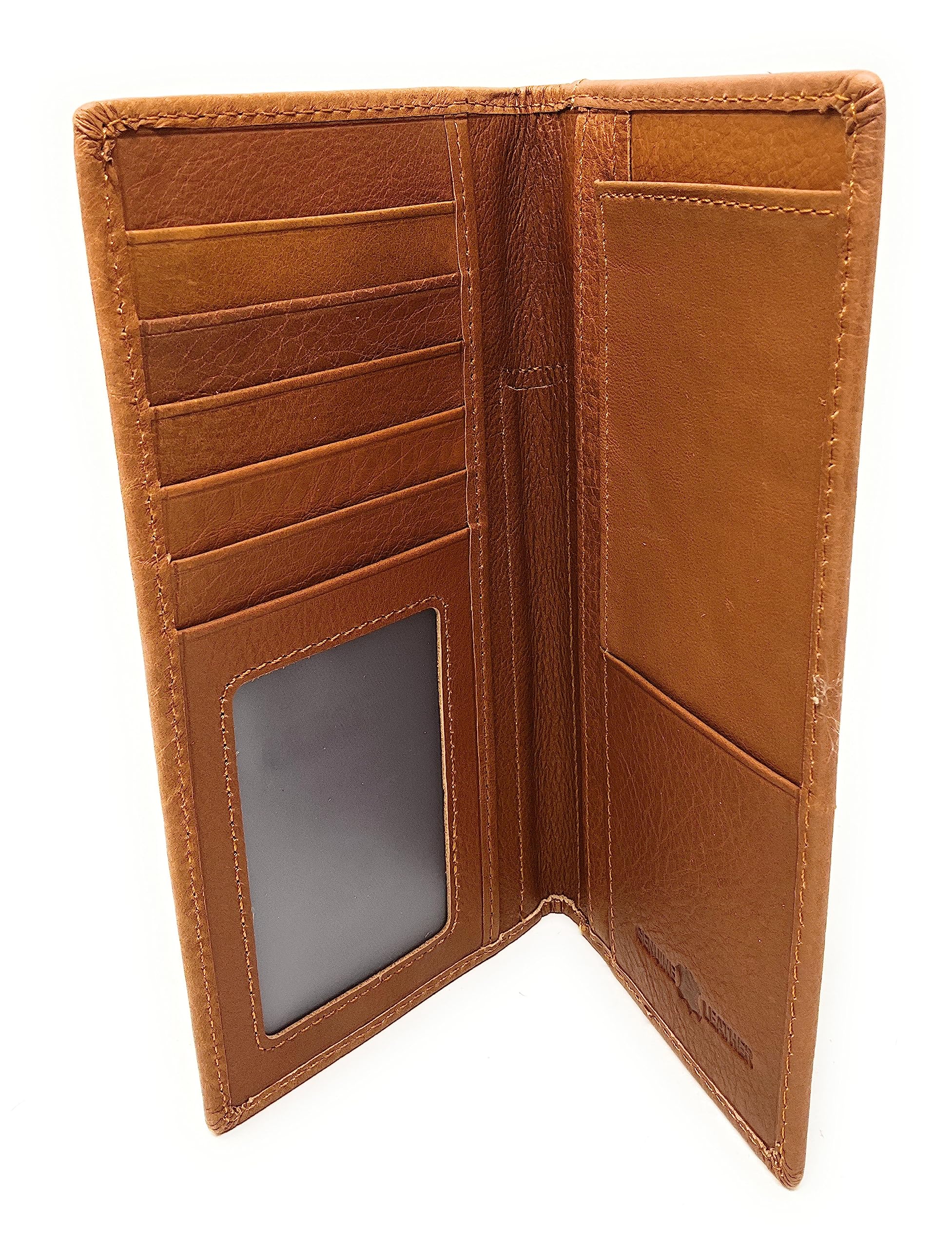 Western Tooled Genuine Leather Cowhide Cow fur Praying Cowboy Men's Long Bifold Wallet in 3 colors (Cowfur Brown)