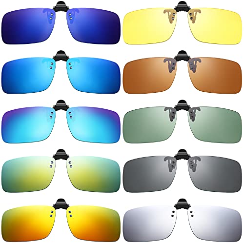 Weewooday 10 Pieces Polarized Clip-on Sunglasses Rimless Sunglasses for Women Men (Bright Colors,Large)