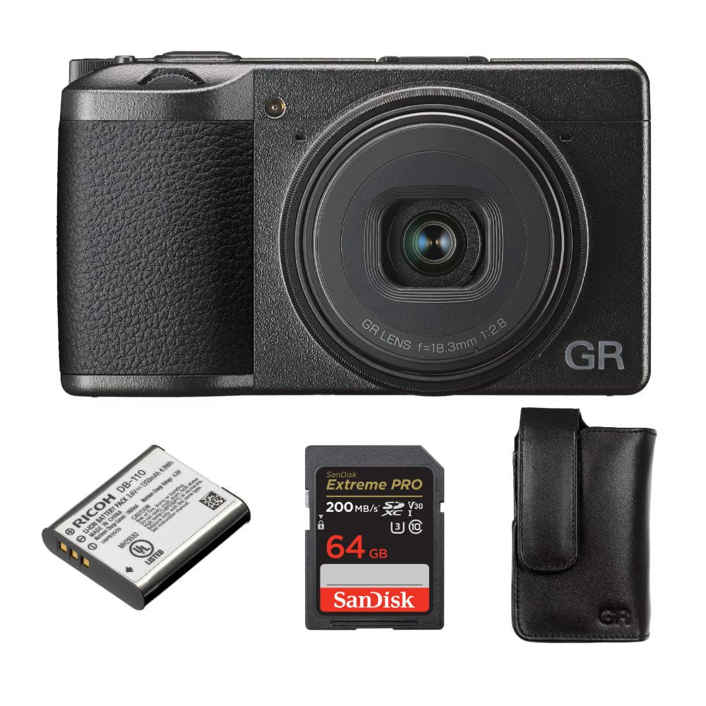 Ricoh GR III Premium Compact Digital Camera Bundle with GC-11 Soft Case, DB-110 Rechargeable Lithium-Ion Battery for GR III and 64GB Extreme PRO 200MB/s SDXC UHS-I Memory Card (4 Items)