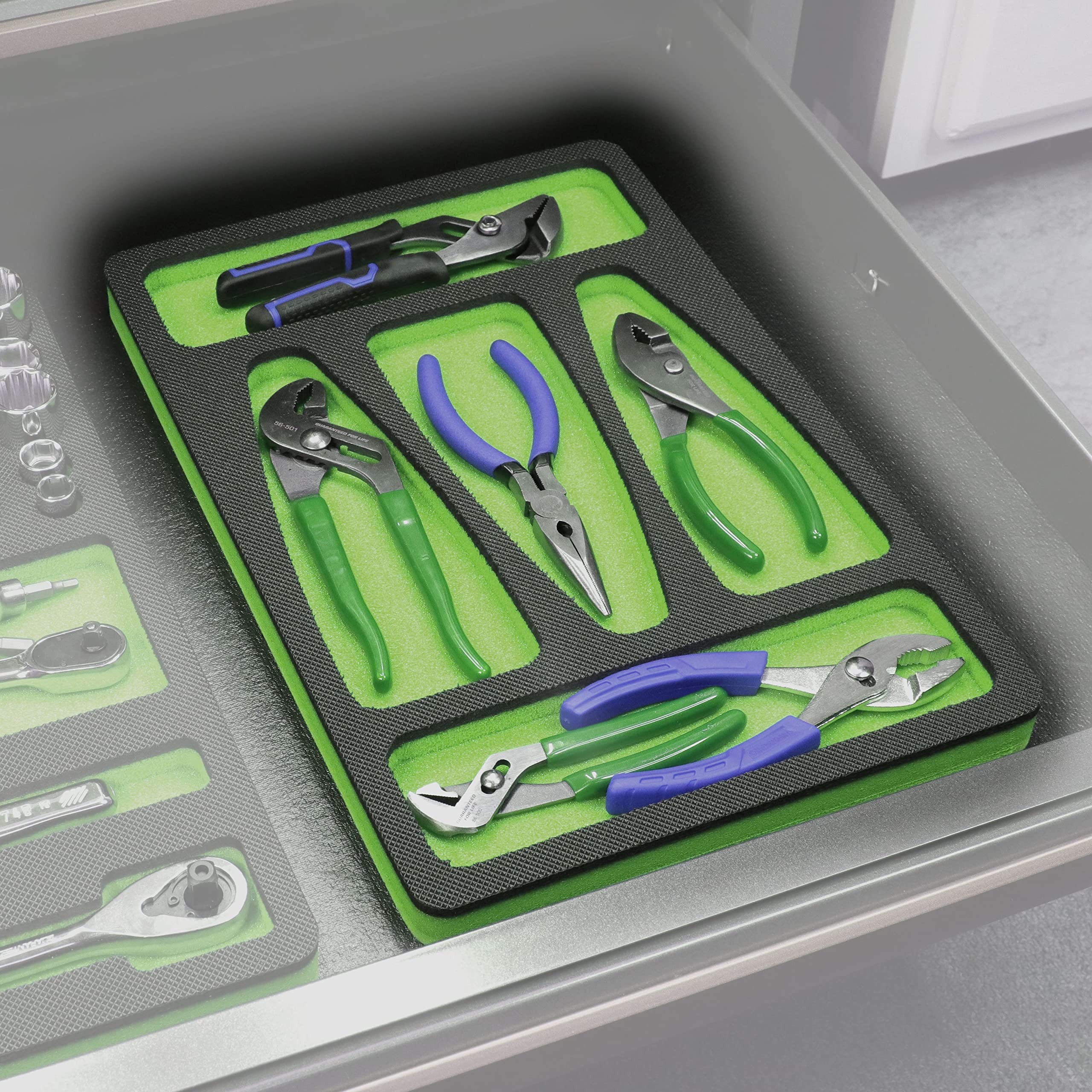 Polar Whale Tool Drawer Organizer Small Pliers Holder Insert Blue Black Durable Foam Tray 15 x 10 Inches 5 Pockets Holds 3 Small Pliers Up to 8 Inch Long Fits Craftsman Kobalt Milwaukee and More