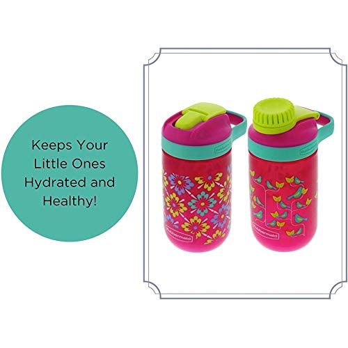 Rubbermaid Kids Water Bottle Sip, Chug - Leak-Proof Reusable Container - Help Keep Your Kids Hydrated - BPA-Free - Equipped with Protective Spout Cover - 14 Ounces, Flowers with Birds, 2 Pack