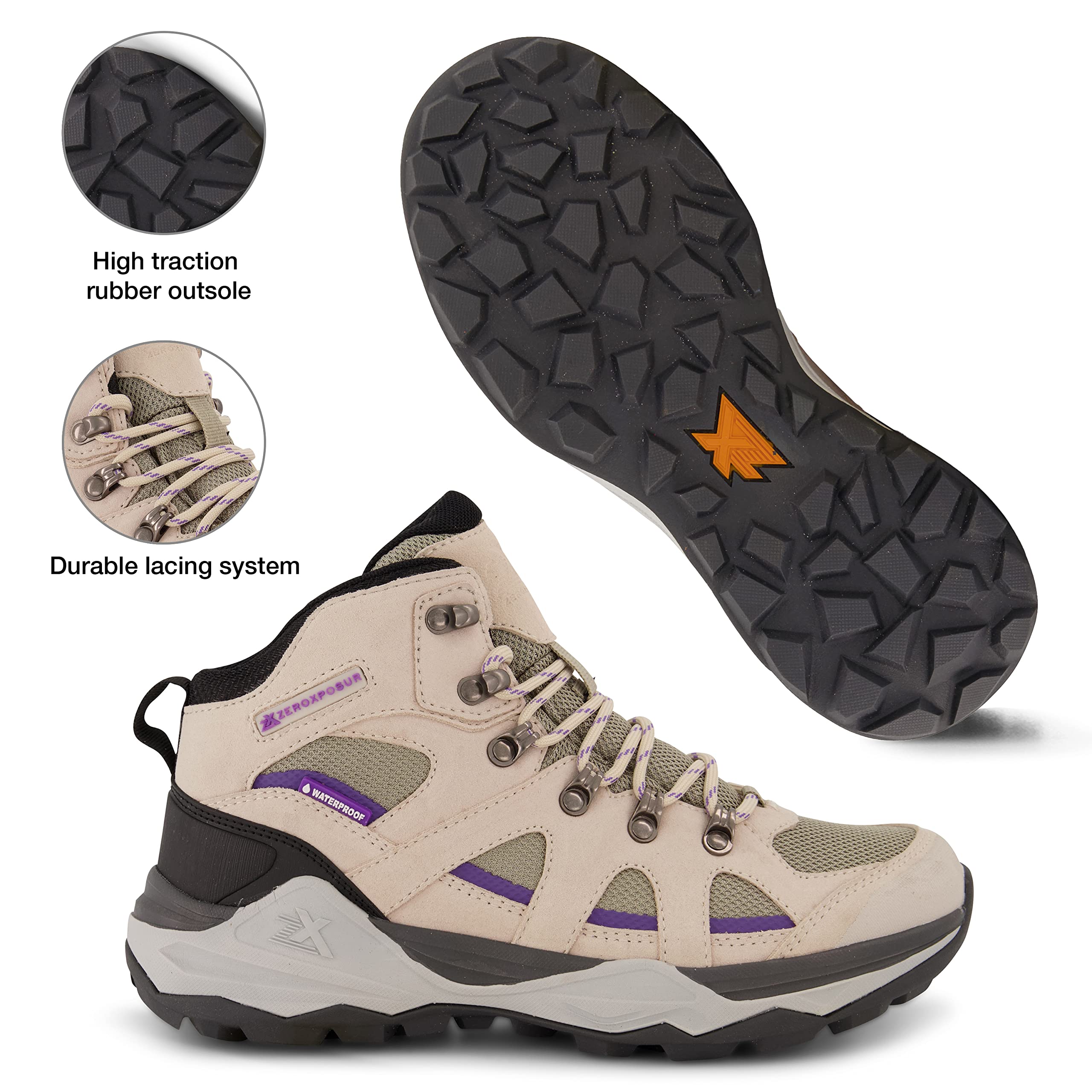 ZeroXposur Women's Colorado Mid Waterproof Hiking Boots - Waterproof Hiking Shoes for Women (Shell, 7.5)