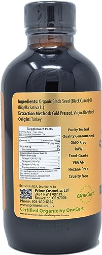 Organic Black Seed Oil 4oz - Cold Pressed Unrefined High Thymoquinone 1.7% USDA Certified - Turkish Origin Potent Nigella Sativa Liquid - Vegan Omega 3 6 9, Antioxidant Immune Boost Joints Skin Hair