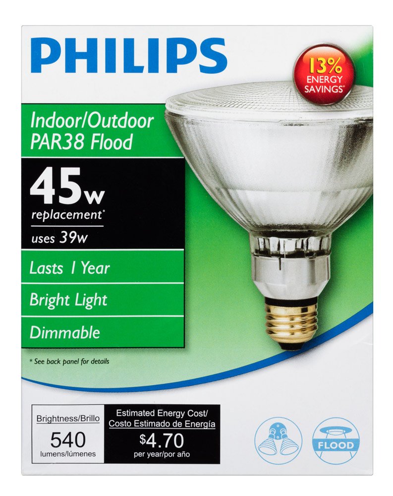 Philips 419424 Halogen PAR38 45 Watt Equivalent Flood Dimmable Standard Base Light Bulb