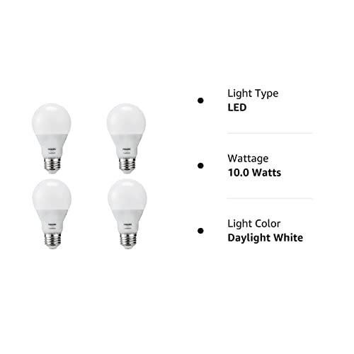 Philips 464909 LED A19 SceneSwitch Daylight 3-Setting Light Bulb: Bright/Medium/Low (60-Watt Equivalent) E26 Base, 4-Pack