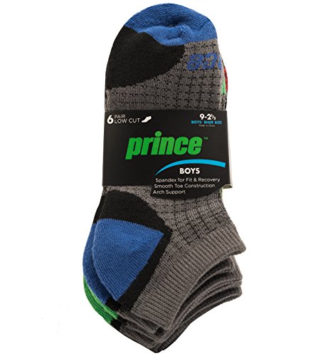 Prince Boys' Low Cut Athletic Socks for Active Kids (3-9 (Big Boys), Grey)