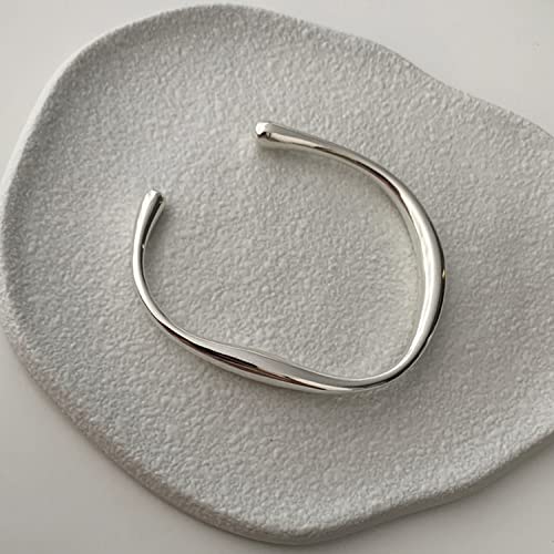 YBW JOYAB Solid 925 Sterling Silver Open Adjustable Bangle Bracelet for Women Teardrop Cuff Bangles