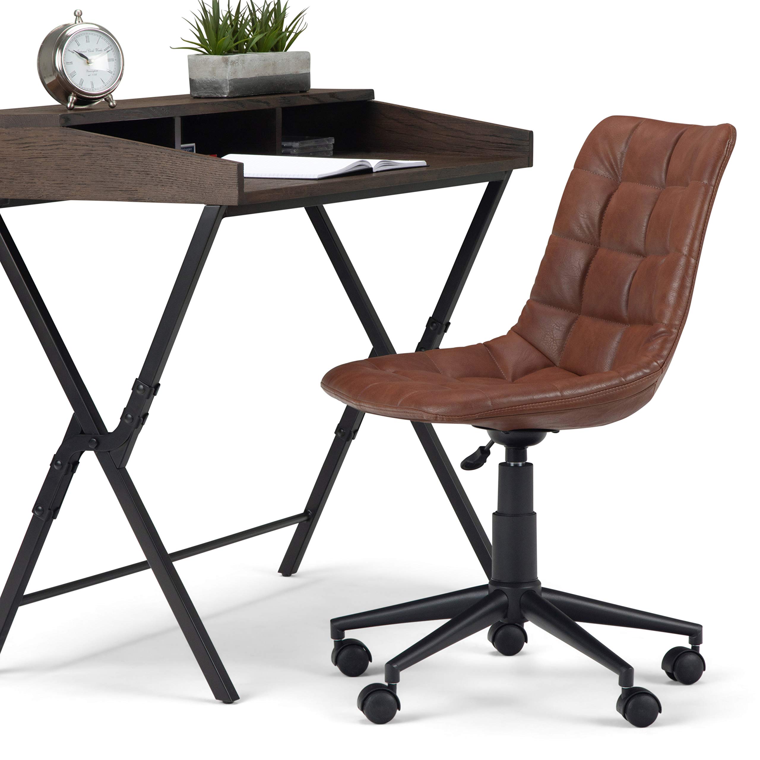 SIMPLIHOME Goodwin Swivel Adjustable Executive Computer Office Chair in Distressed Cognac Faux Leather, for the Office and Study, Contemporary