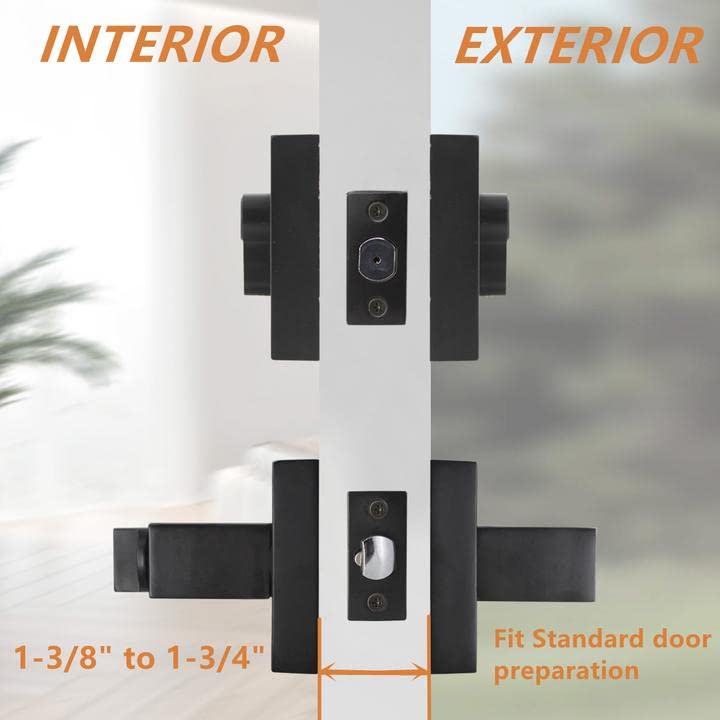 Probrico Square Entrance Lever with Double Cylinder Deadbolt Set Keyed Alike Combo Pack(for Office and Front Door), Heavy Duty Flat Black Entry Door Lockset for Right and Left Side, 1 Pack