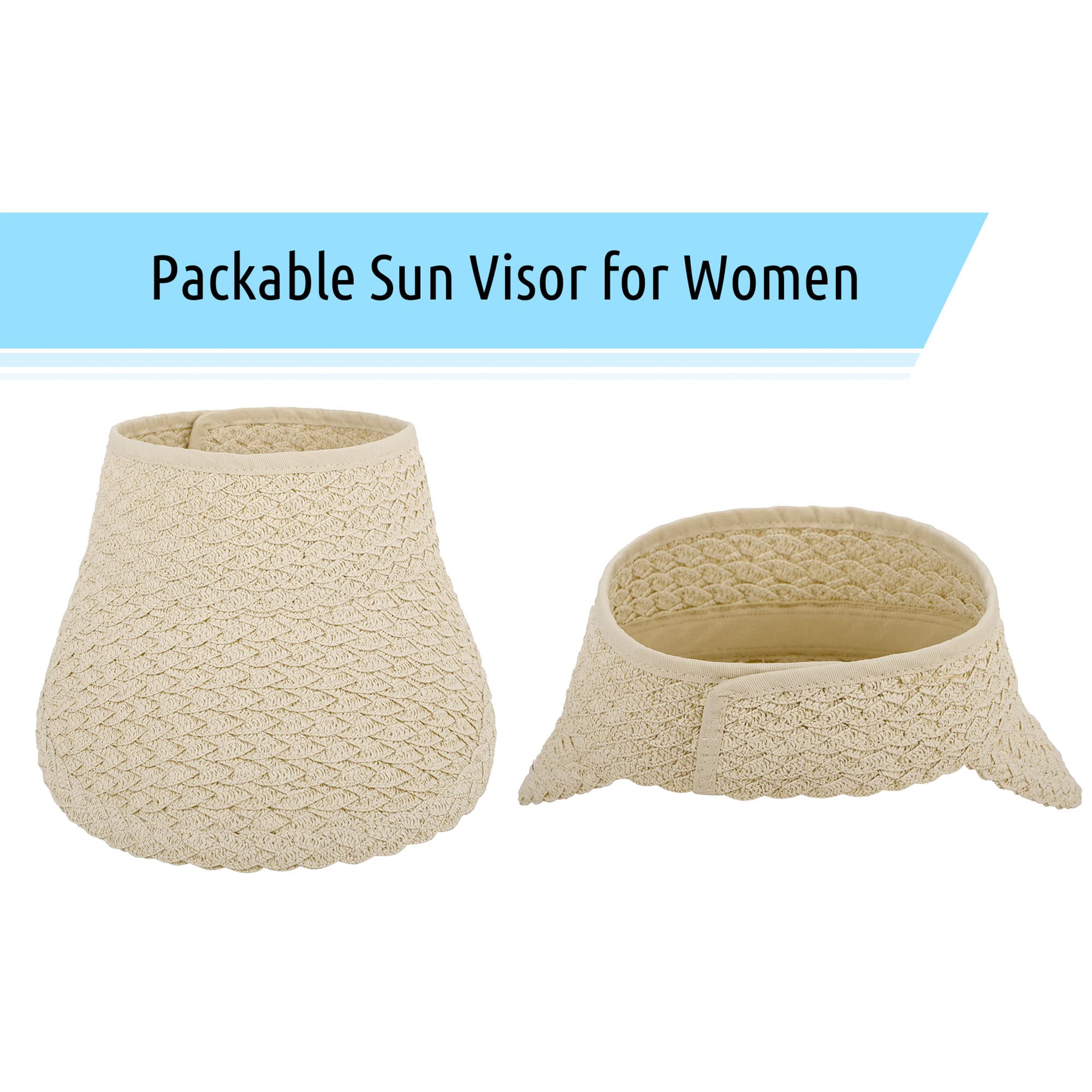 Sun Visors for Women Hats Visors for Women Golf Visor Beach Hats for Women Foldable Sun Visor Hat Straw Visor Hat Sunmmer Hats, Beige/Brown