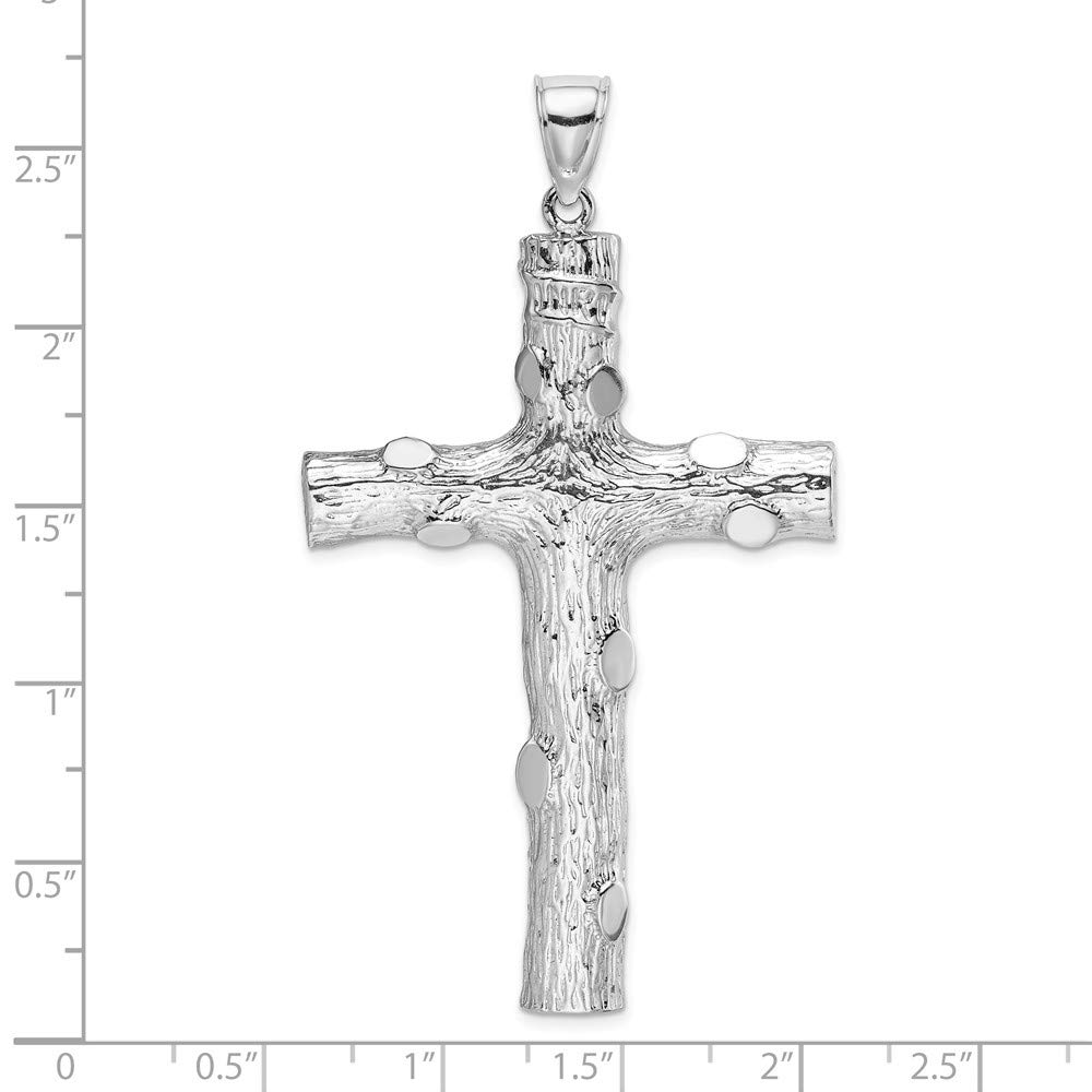 Solid 14K White Gold 2-D and Large Nugget Cross Charm Pendant 58mm