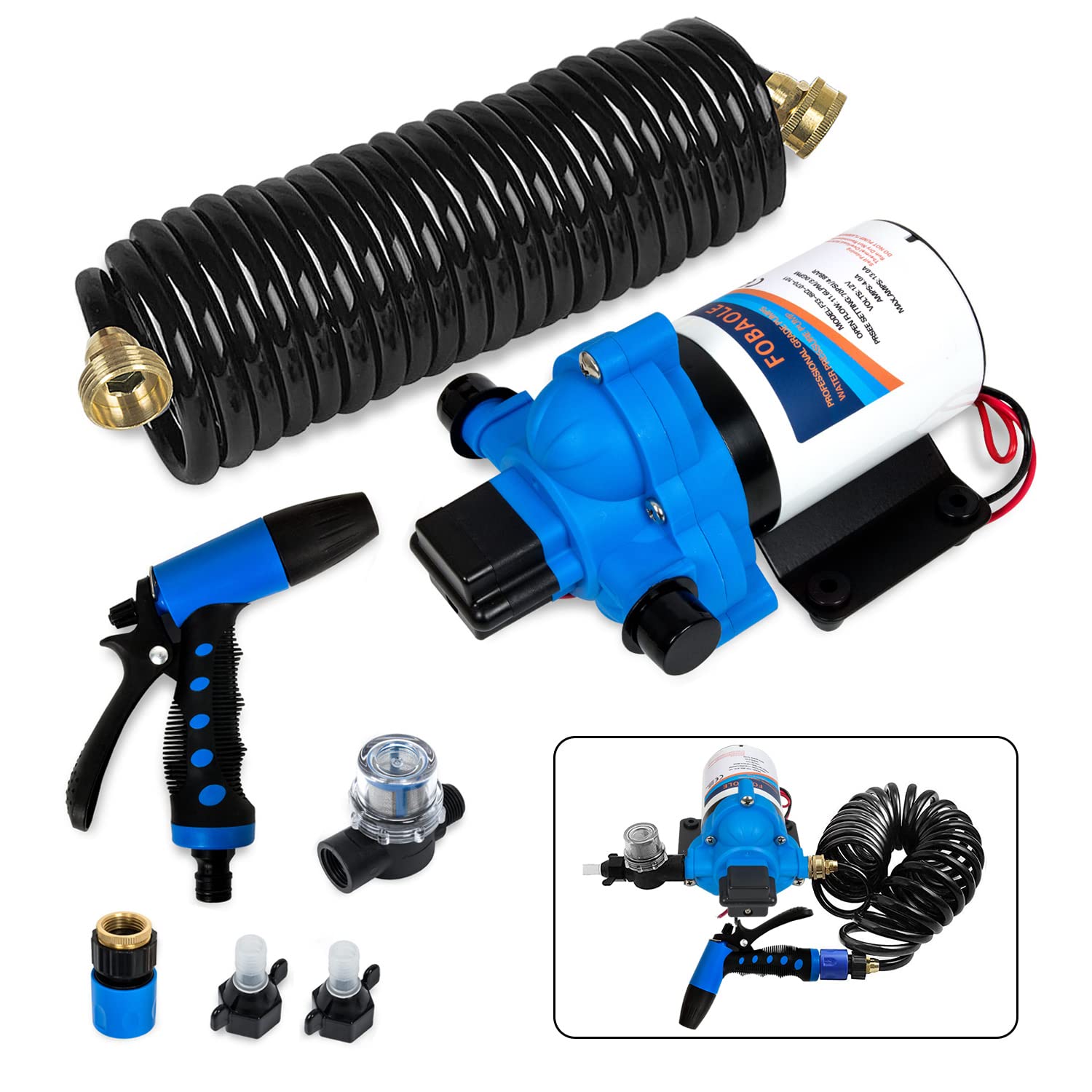 Wztepeng Washdown Pump Kit 12V 3.0 GPM 70 Psi Water Pressure Pump With Spray Nozzle For Boat Car Caravan RV UTV Marine Yacht etc