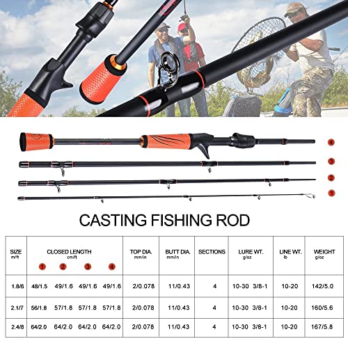 YDXNY Portable 4 Section Fishing Rod1.8m-2.4m Light Carbon Fiber Rubber Handle Spinning Casting Carp Rod ( Color : D , Size : 2.1 m )